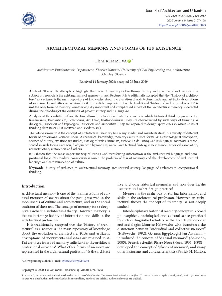 Architectural Memory and Forms of Its Existence | PDF | Postmodernism ...