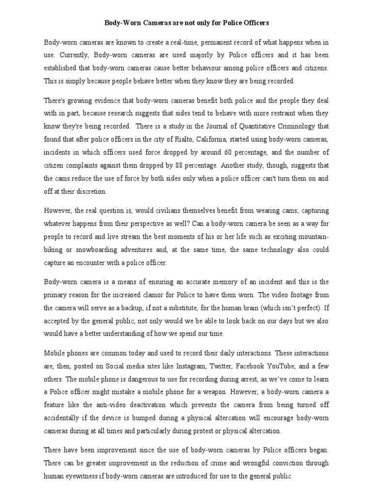 Body Worn Cameras Are Not Only For Police Officers | PDF | Public ...