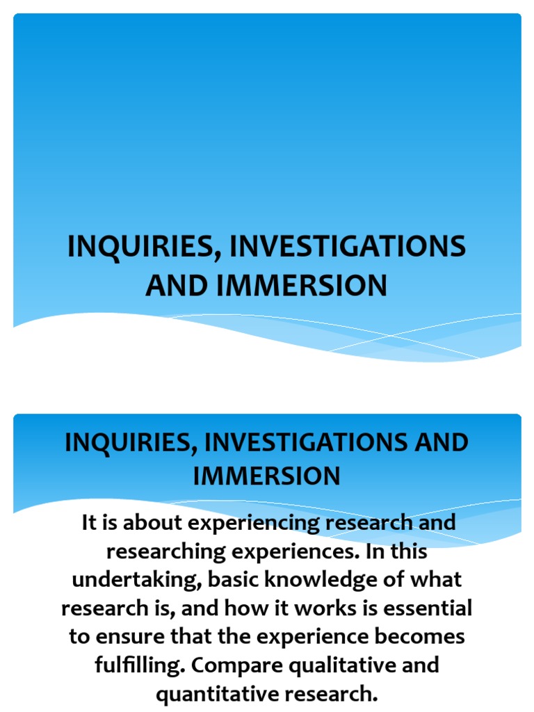Inquiries, Investigations and Immersion | PDF