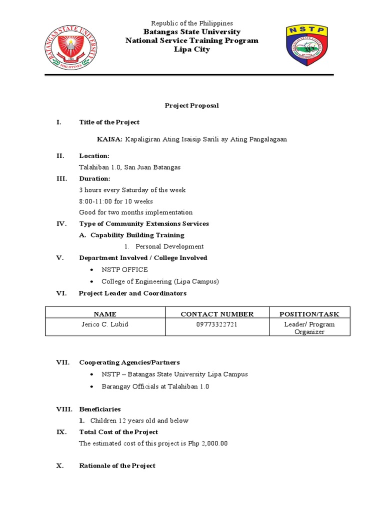 LUBID, JERICO C. - CWTS PROJECT PROPOSAL | PDF | Volunteering