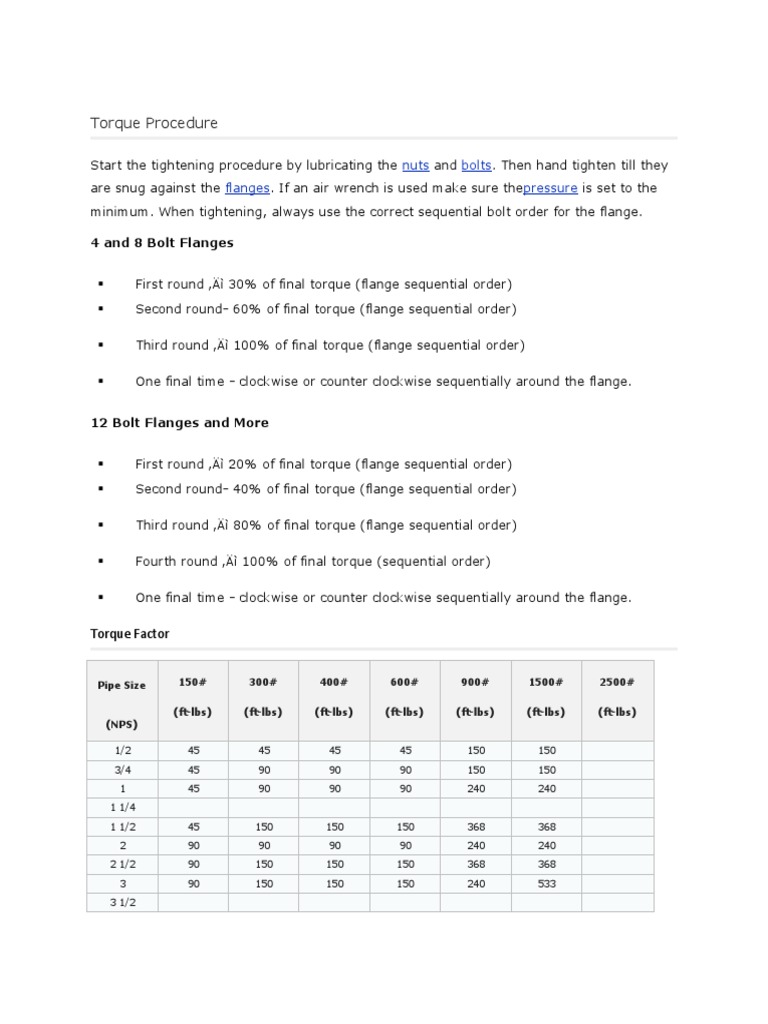 Torque Procedure: 4 and 8 Bolt Flanges | PDF | Nut (Hardware) | Tools