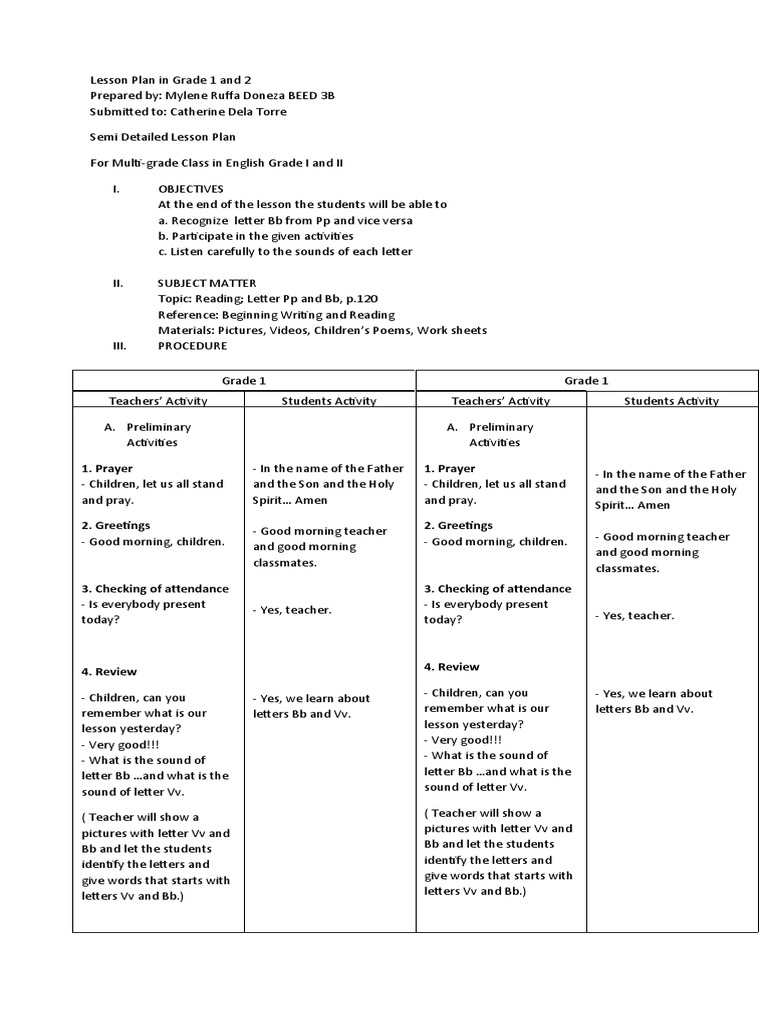 Multigrade LP Mylene Doneza | PDF | Lesson Plan