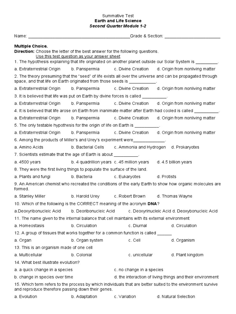 Earth and Life Science: Second Quarter Module 1-2 | PDF | Cell (Biology ...