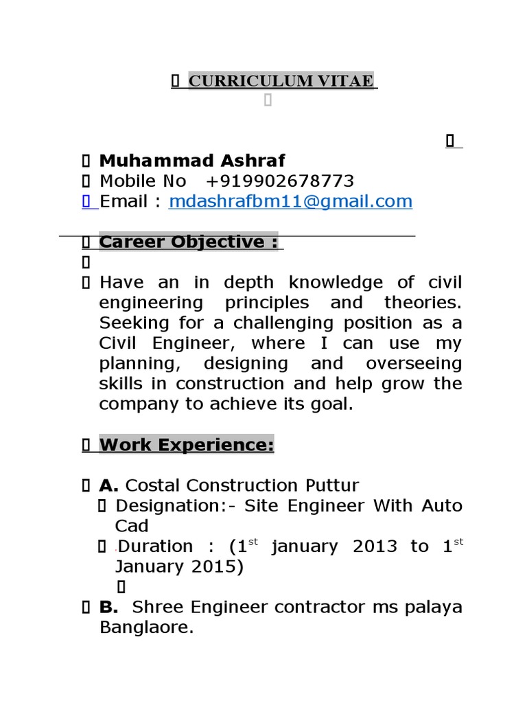 0 - 0 - 0 - Ashraf Resume For Site Engineer | PDF | Business