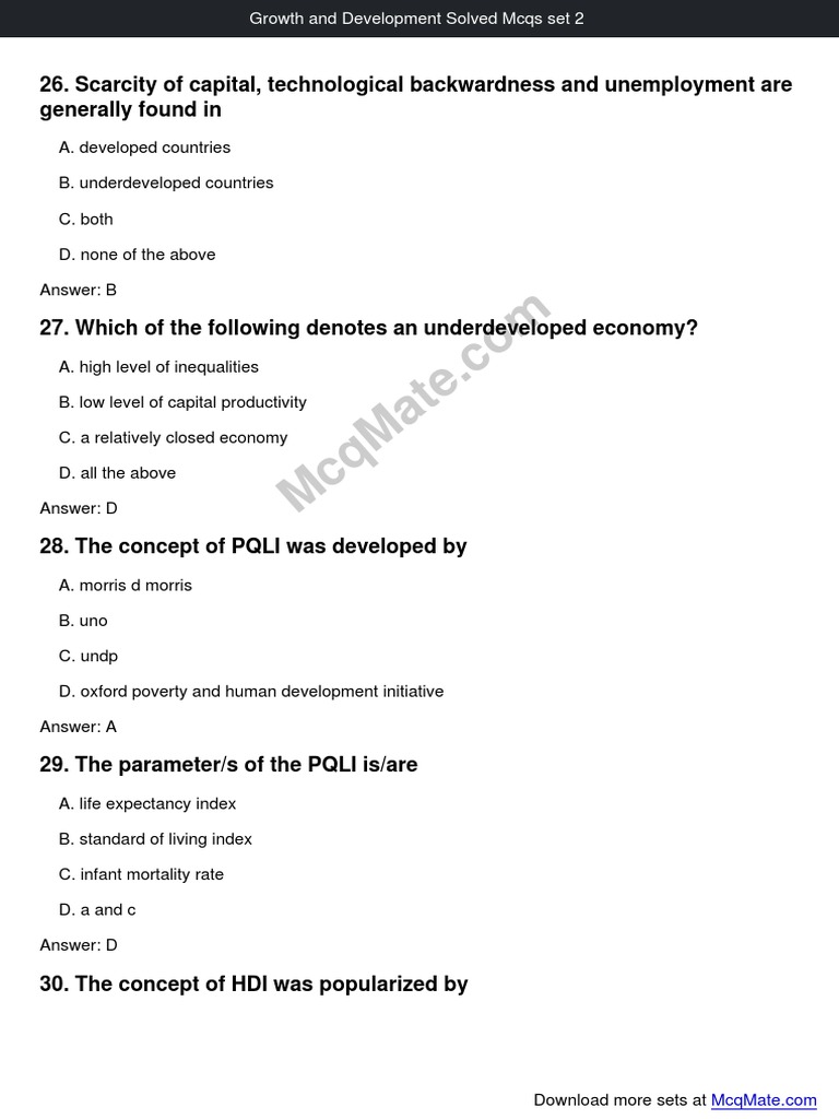 Growth and Development Solved Mcqs Set 2 | PDF | Economic Growth ...
