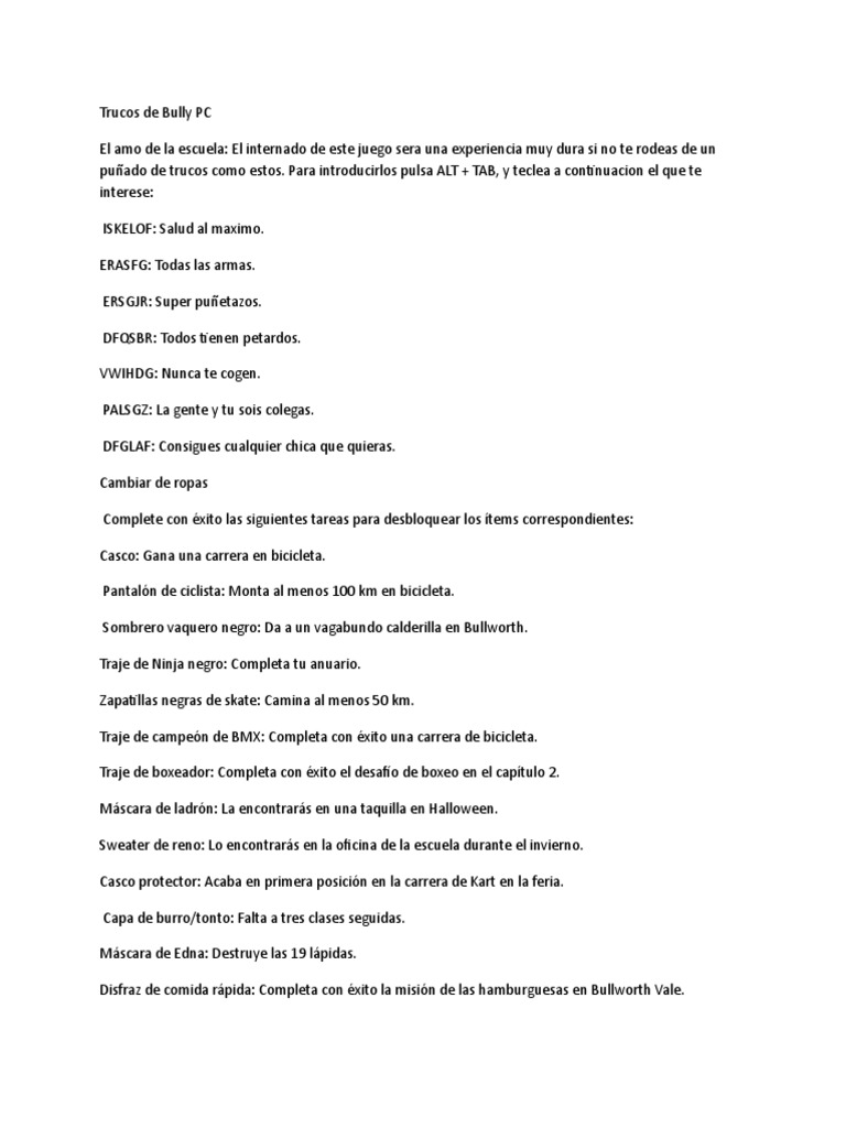 Trucos de Bully PC | PDF | Aficiones