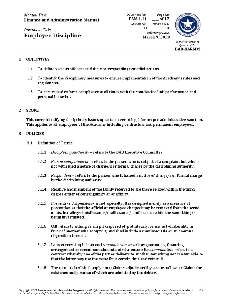 Employee Discipline: Finance and Administration Manual | PDF | Crime ...