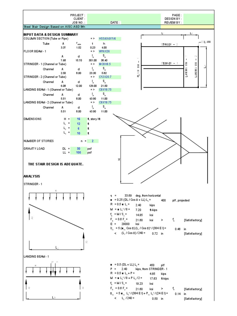 Input Data & Design Summary: Steel Stair Design Based On AISC-ASD 9th | PDF