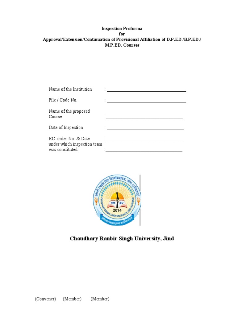 Inspection Proforma For Approval/Extension/Continuation of Provisional ...