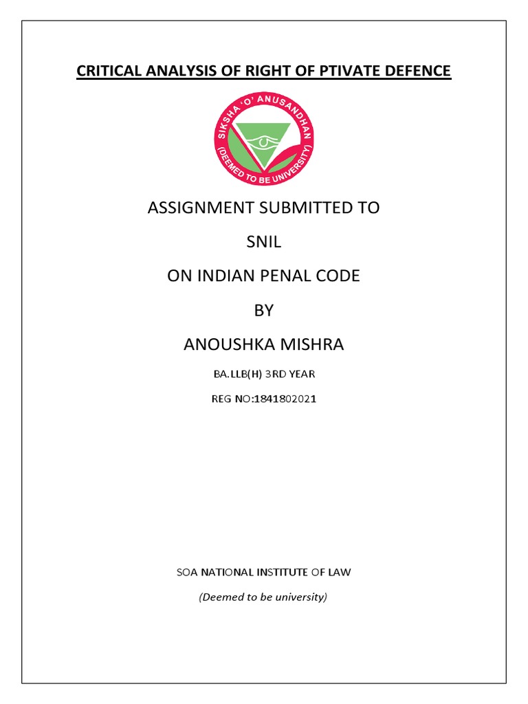 Assignment Submitted To Snil On Indian Penal Code BY Anoushka Mishra ...
