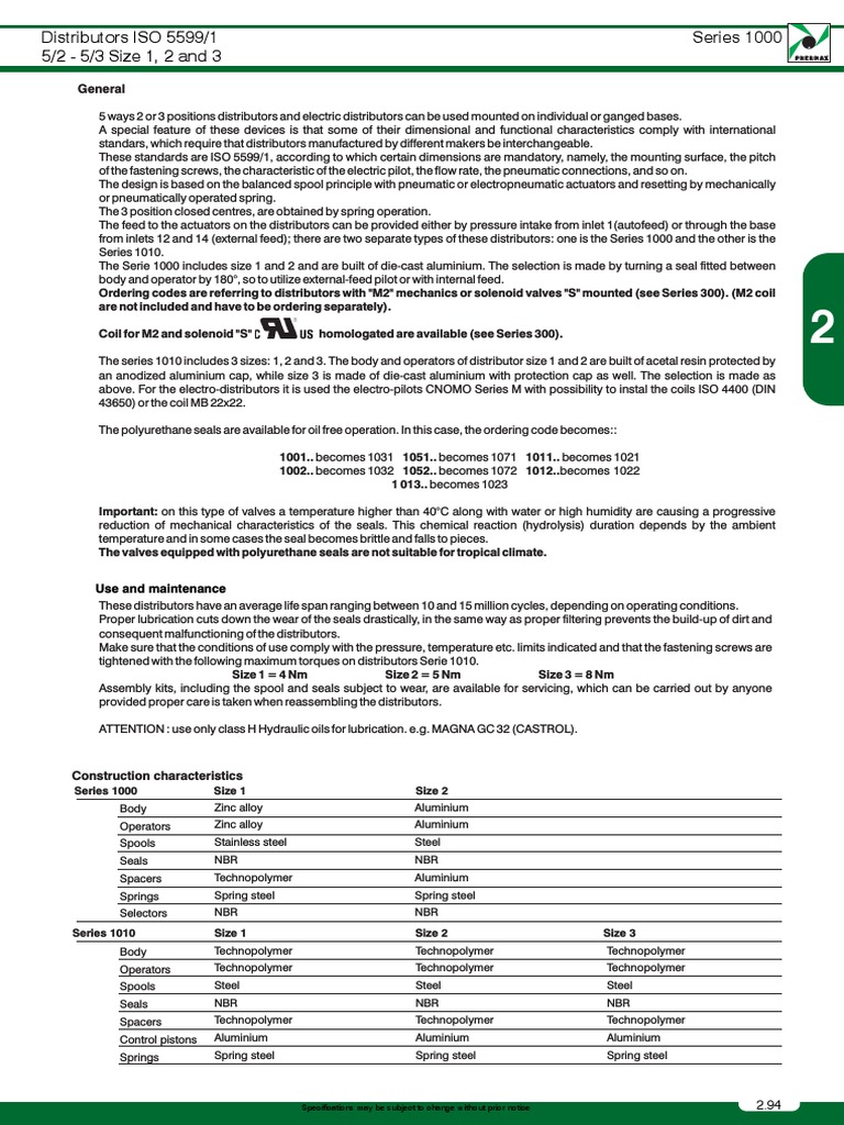Distributors ISO 5599/1 5/2 - 5/3 Size 1, 2 and 3 Series 1000 | Download Free PDF | Flow ...