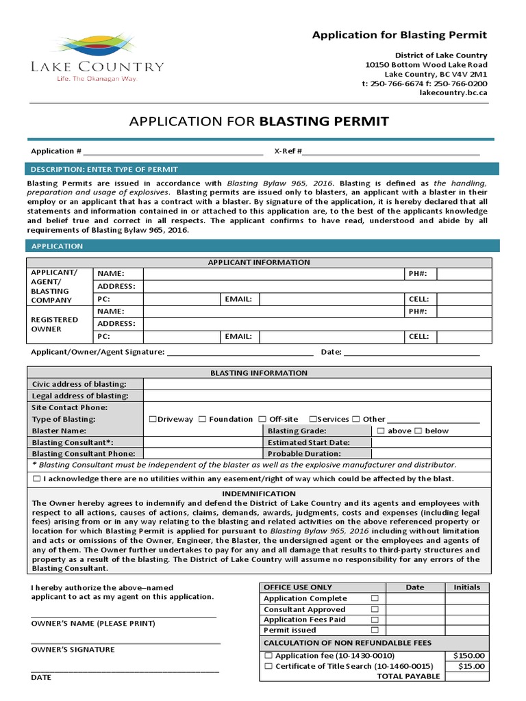 Blasting Permit Application - Guidelines | PDF | Insurance | Liability ...