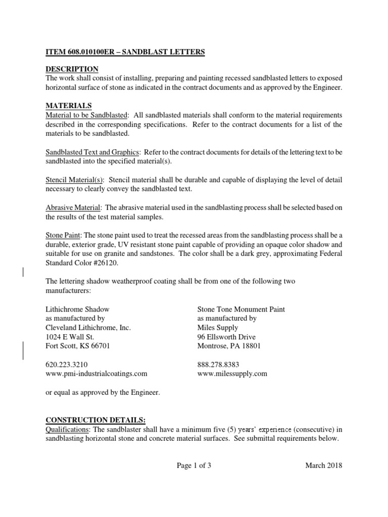 Item 608.010100er - Sandblast Letters Description | PDF | Paint ...