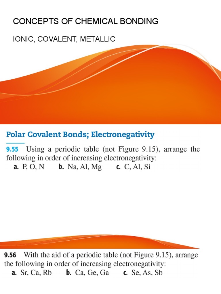 Concepts of Chemical Bonding: Ionic, Covalent, Metallic | PDF
