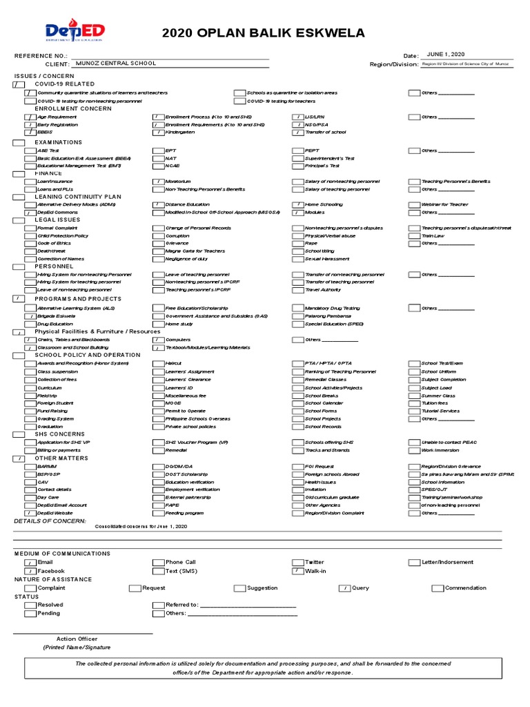 Oplan Balik Eskwela Form June 1 | PDF | Schools | Teachers