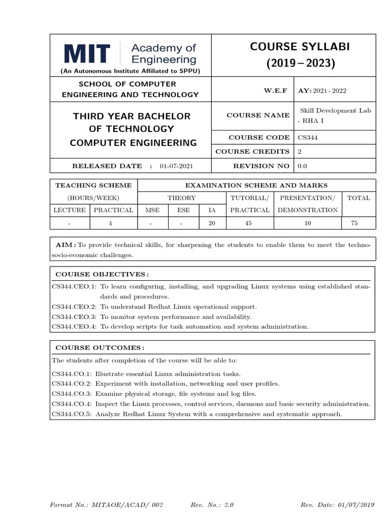 Course Syllabi (2019 - 2023) : Third Year Bachelor of Technology ...