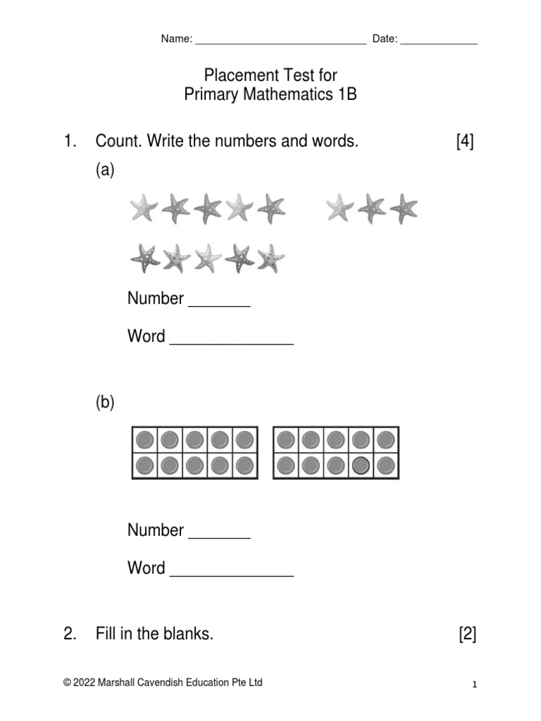 Primary Math Placement Test 1B | PDF | Mathematics | Geometry