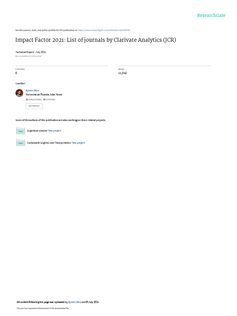 Impact Factor 2021: List of Journals by Clarivate Analytics (JCR) | PDF | Biology | Neuroscience