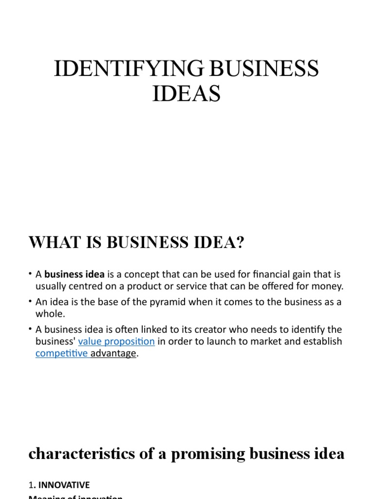 Identifying Business Idea | PDF | Innovation | Brainstorming