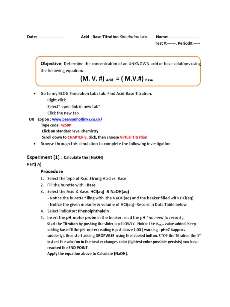 Acid-Base Titration (Simulation Lab) | PDF | Chemistry | Titration