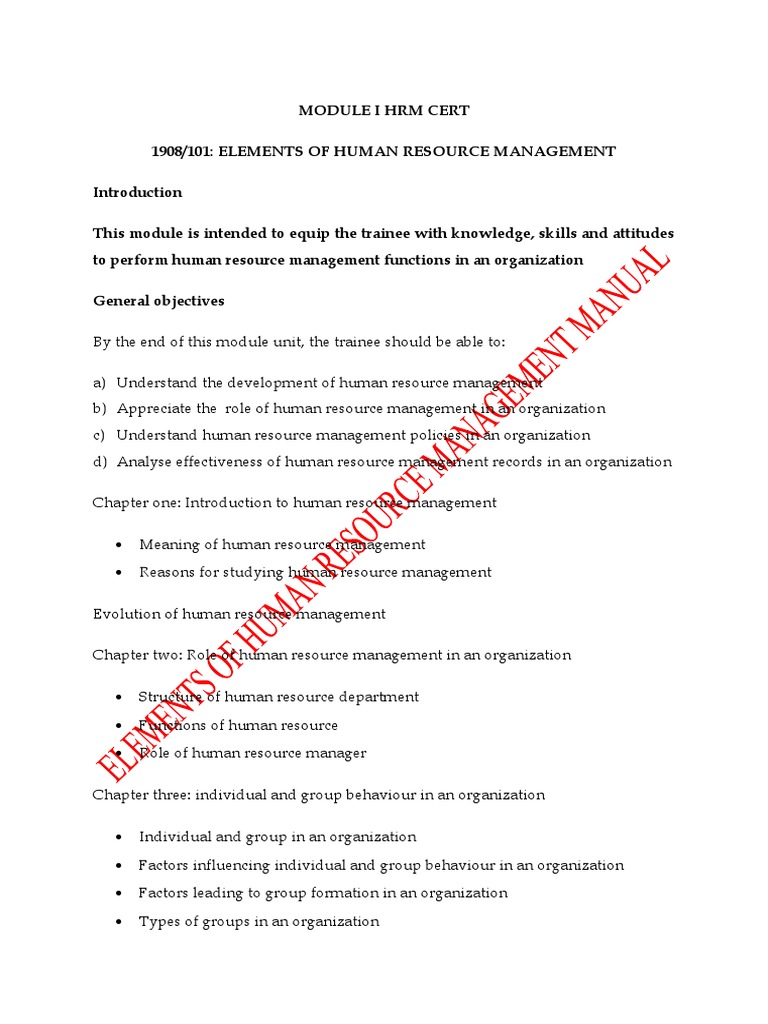 Key Elements of Human Resource Management | PDF | Human Resource ...