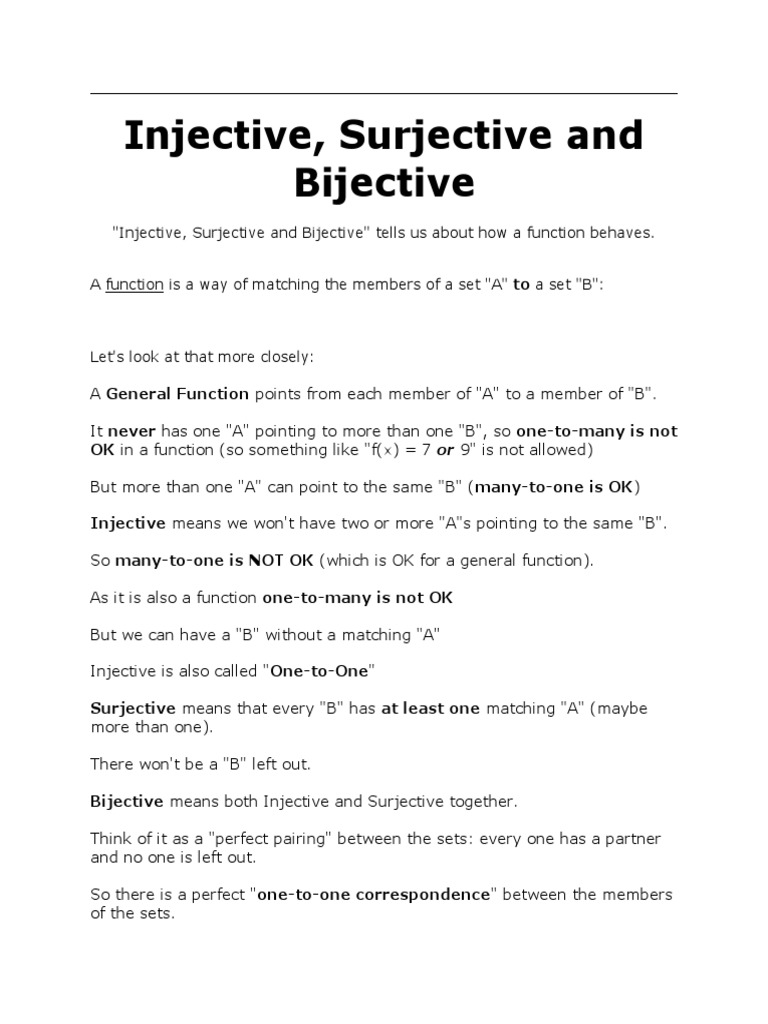 Injective, Surjective, Bijective | PDF | Function (Mathematics ...