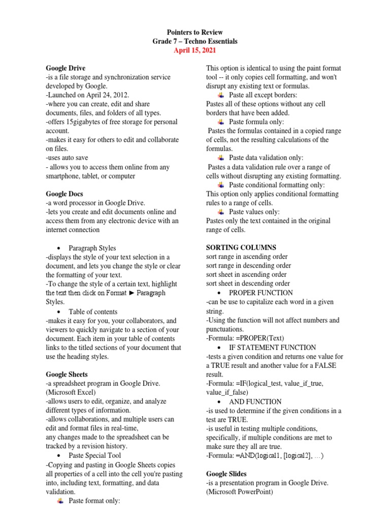 Grade 7 Pointers To Review | PDF | Spreadsheet | Computing