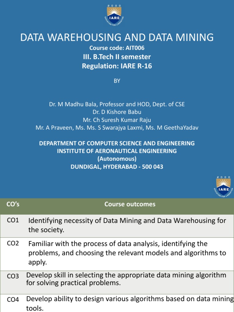 Iare DWDM PPT Cse | PDF | Data Warehouse | Databases