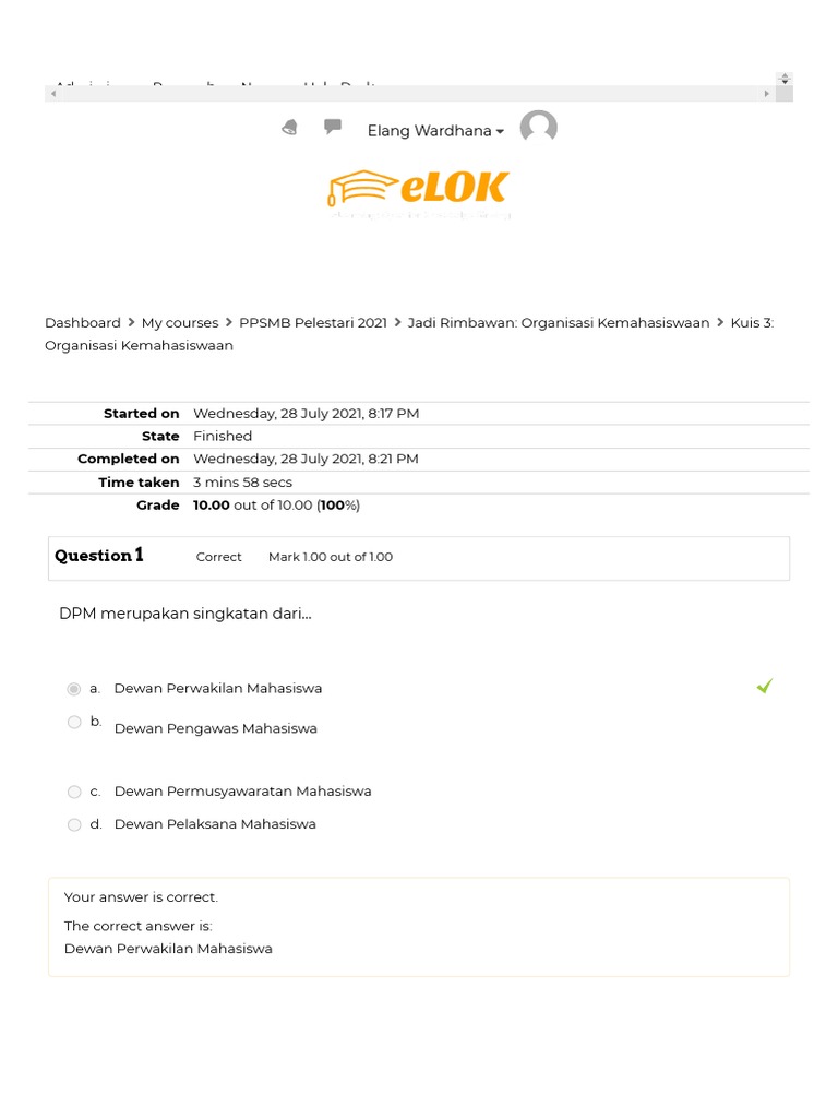 Kuis 3 - Organisasi Kemahasiswaan - Attempt Review | PDF