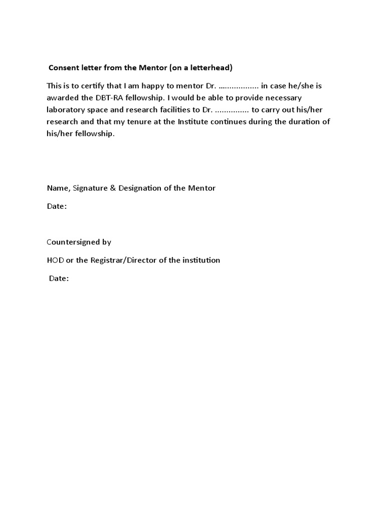 Consent Letter Format From Mentor August 24 19 | PDF
