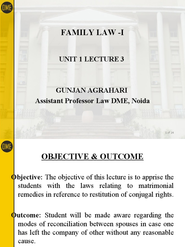 Family Law - I: Unit 1 Lecture 3 | PDF | Marriage | Divorce
