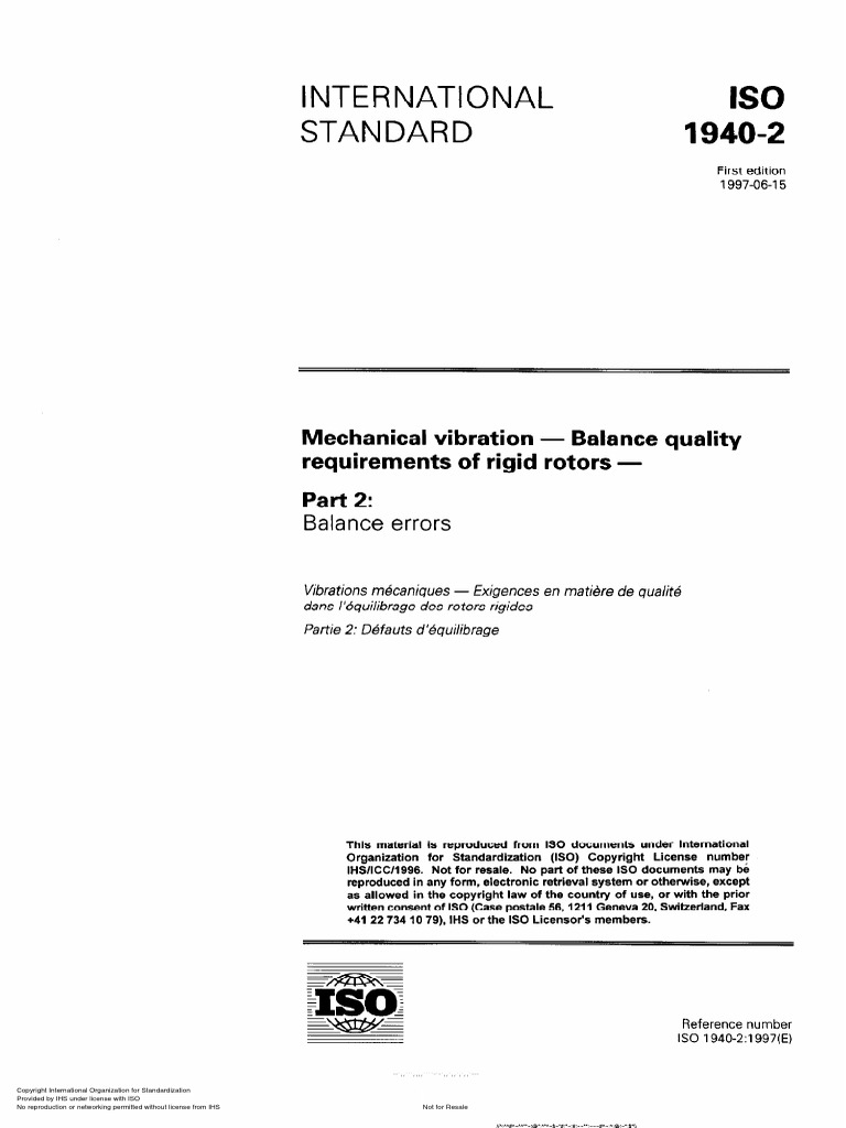 ISO 1940-2 1997 - Mechanical Vibration - Balance Quality Requirements ...