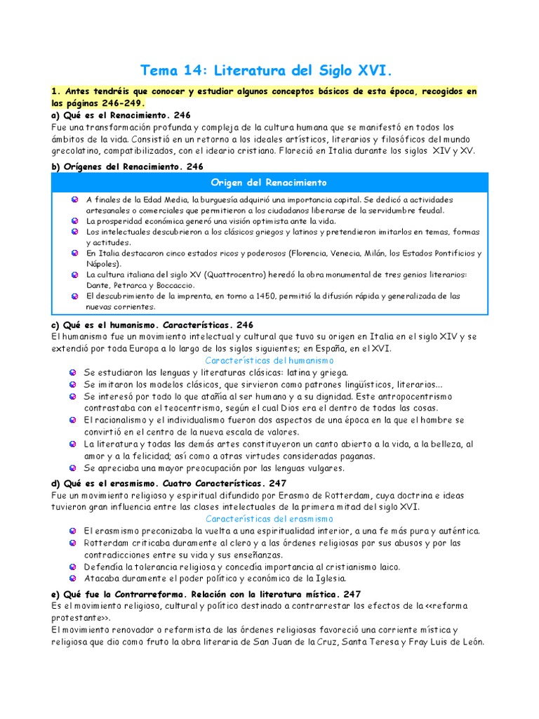 Tema - 14 - Literatura Del Siglo XVI | PDF | Juan de la cruz | Poesía