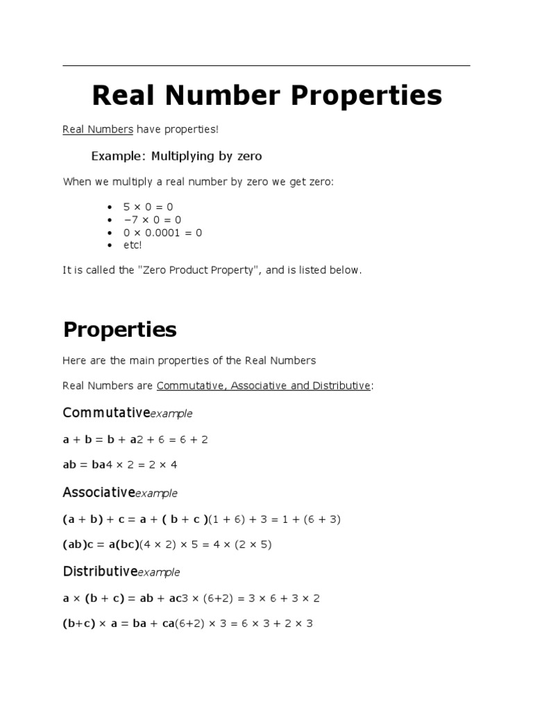 Real Number Properties | PDF | Finance & Money Management | Teaching ...