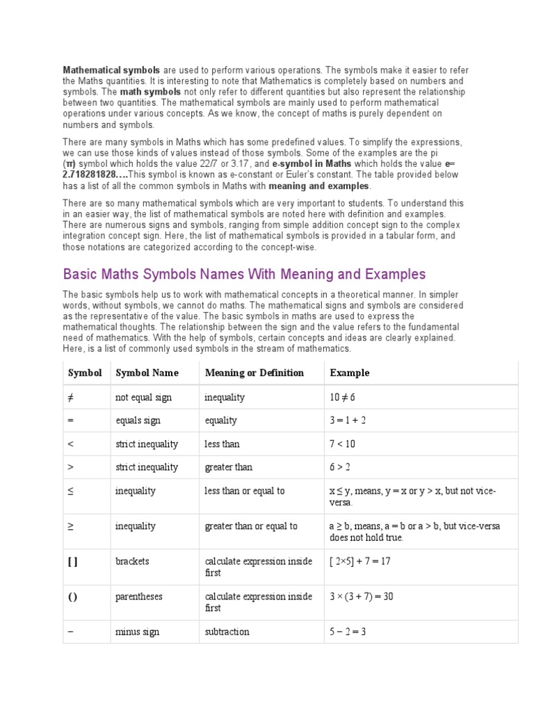 Mathematical Symbols 1 | PDF | Minute And Second Of Arc | Mathematics
