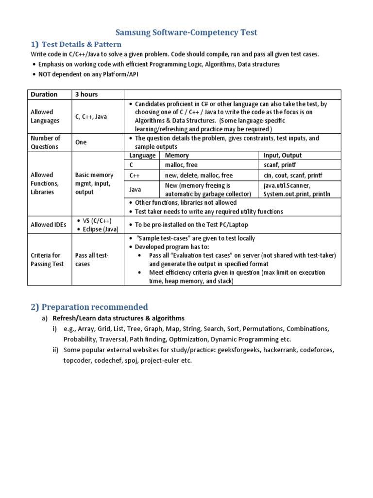 Samsung Software-Competency Test | Download Free PDF | C++ | Java ...