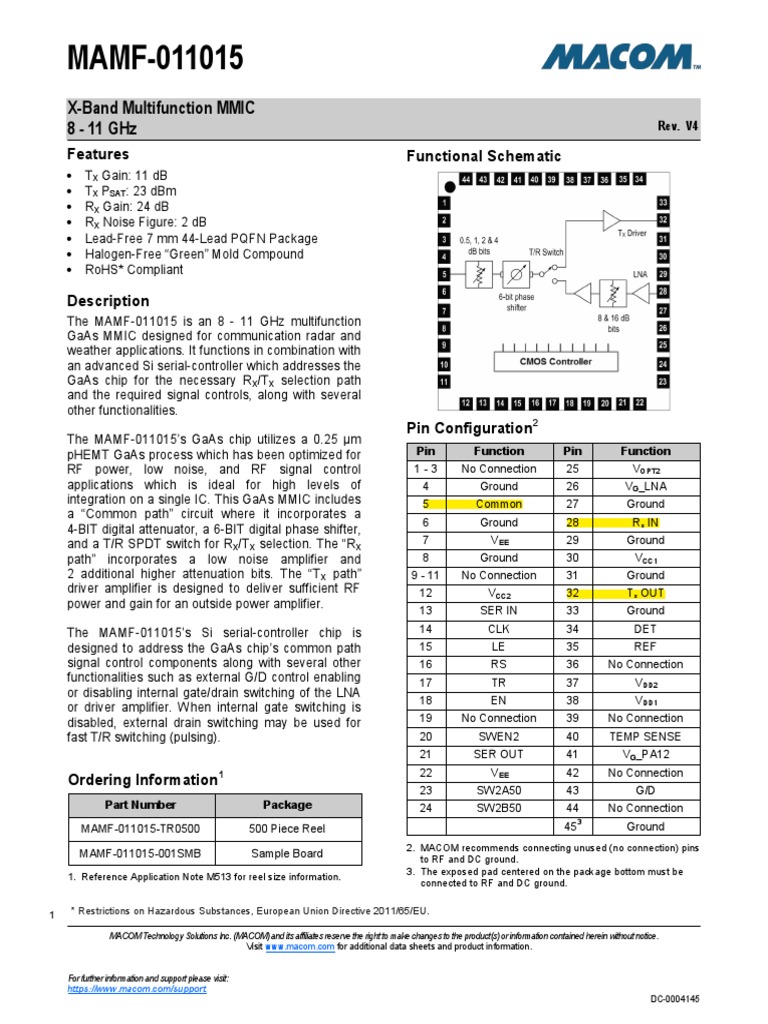 Mamf-011015: X-Band Multifunction Mmic 8 - 11 GHZ | PDF | Amplifier ...
