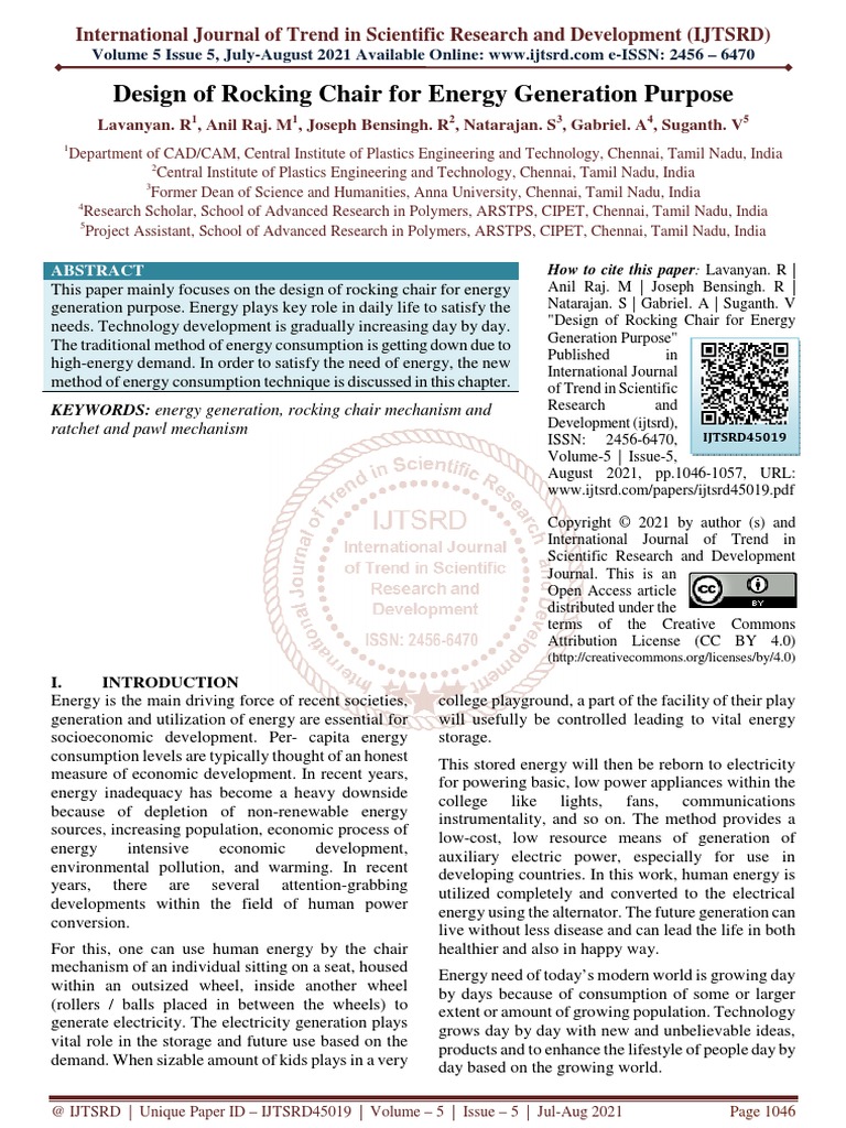 Design of Rocking Chair For Energy Generation Purpose | PDF ...