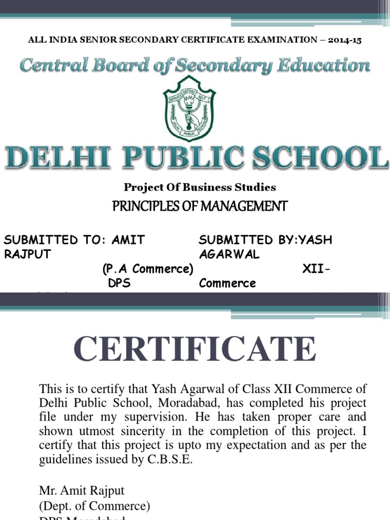 Principles of Management: Project of Business Studies | PDF | Economies ...