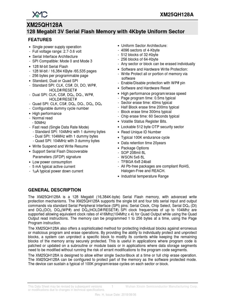 Xmc-Xm25qh128ahig C328463 | PDF | Flash Memory | Input/Output