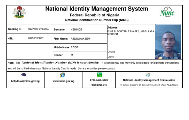 National Identification Number Slip Sample | PDF