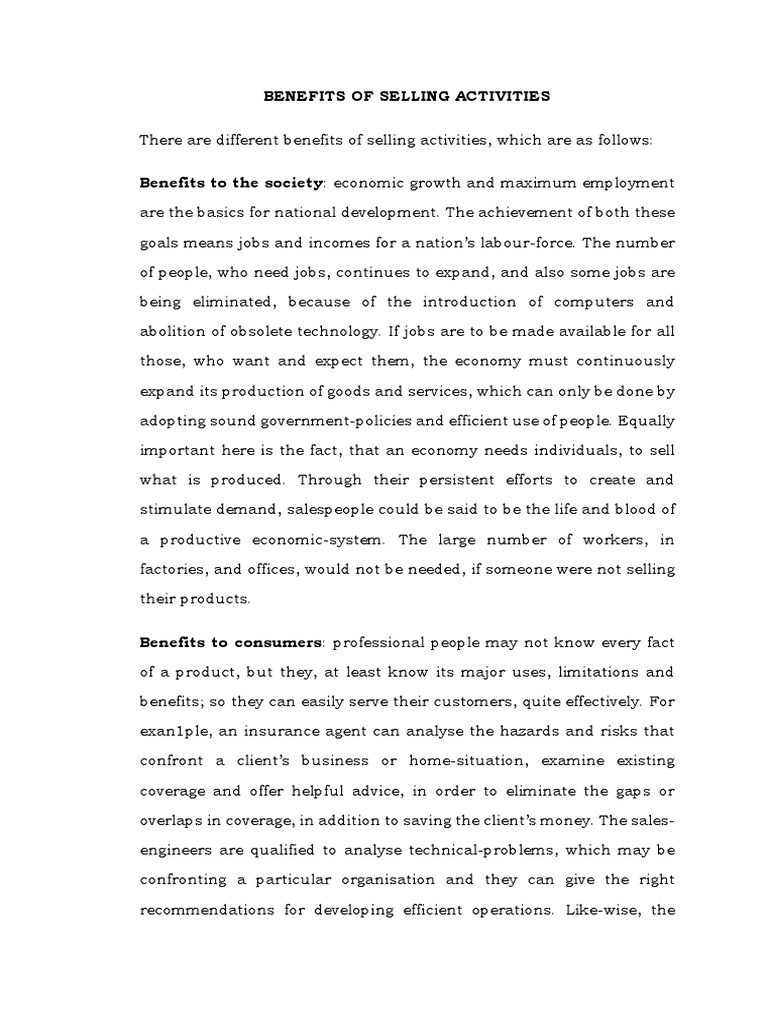 Benefits of Selling Activities | PDF | Sales | Customer