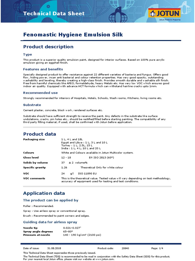 Fenomastic Hygiene Emulsion Silk | PDF | Paint | Materials