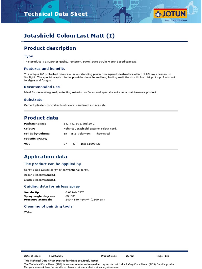 Jotashield ColourLast Matt (I) | PDF | Paint | Materials