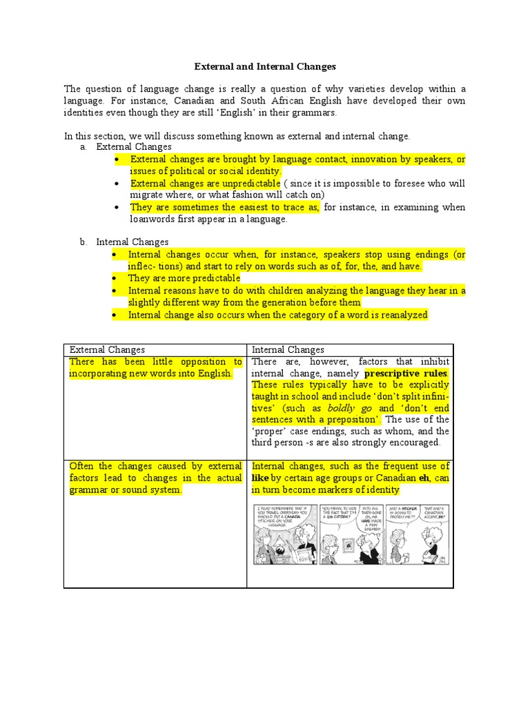 Internal vs External Language Changes | PDF | English Language ...