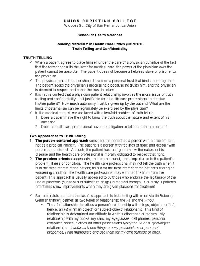 SHeS Bioethics Reading Material 2 | PDF | Confidentiality | Applied Ethics