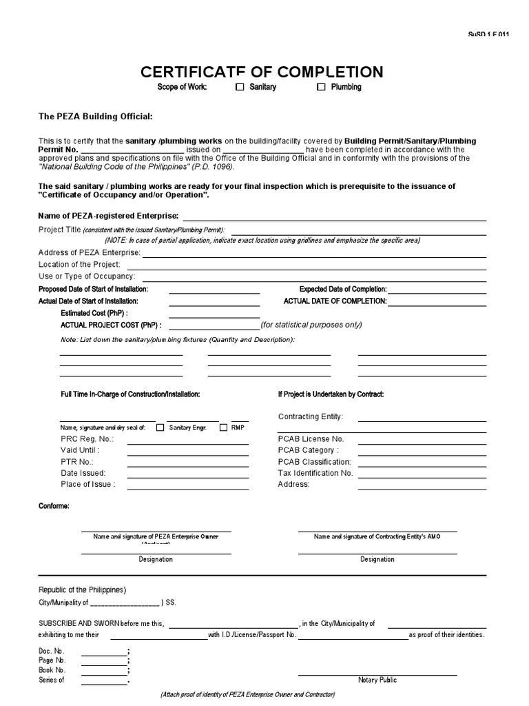 Certificate of Completion: The PEZA Building Official | PDF | Identity ...