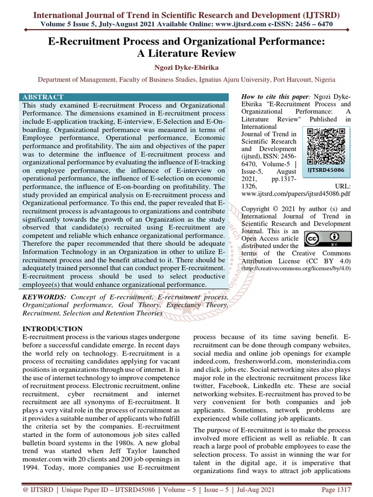 E Recruitment Process and Organizational Performance A Literature ...