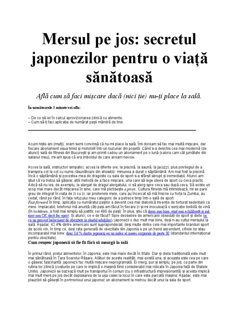 Mersul Pe Jos. Secretul Japonezilor Pentru o Viata Sanatoasa | PDF