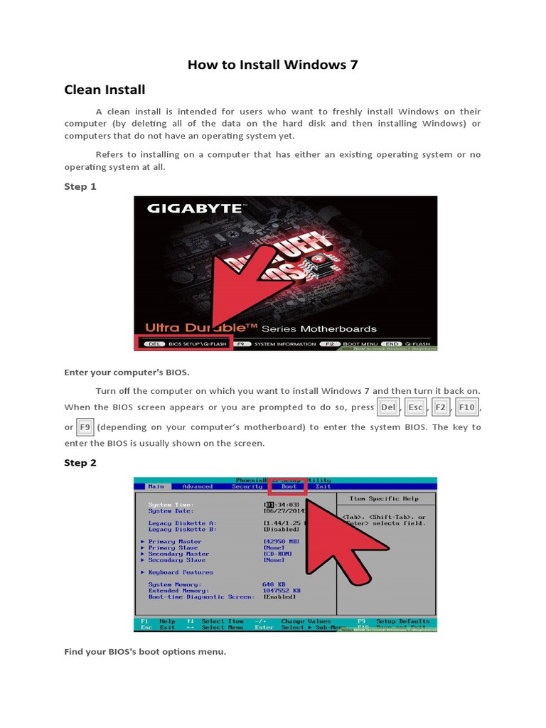 How To Install Windows 7 | PDF | Windows 7 | Bios